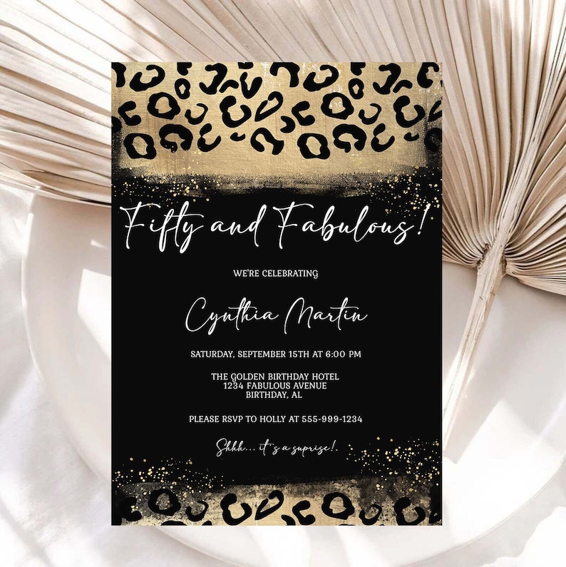 Leopard Fifty and Fabulous 50th Birthday Party Invitation Template ...