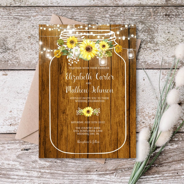 Rustic Sunflower Wedding Invitation Template - Etsy