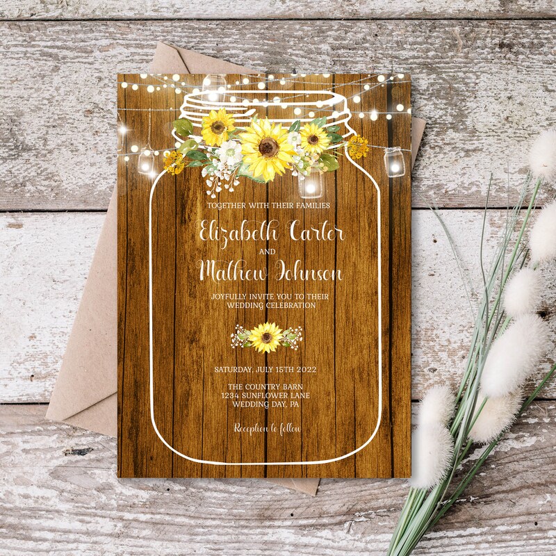 Rustic Sunflower Wedding Invitation - Etsy