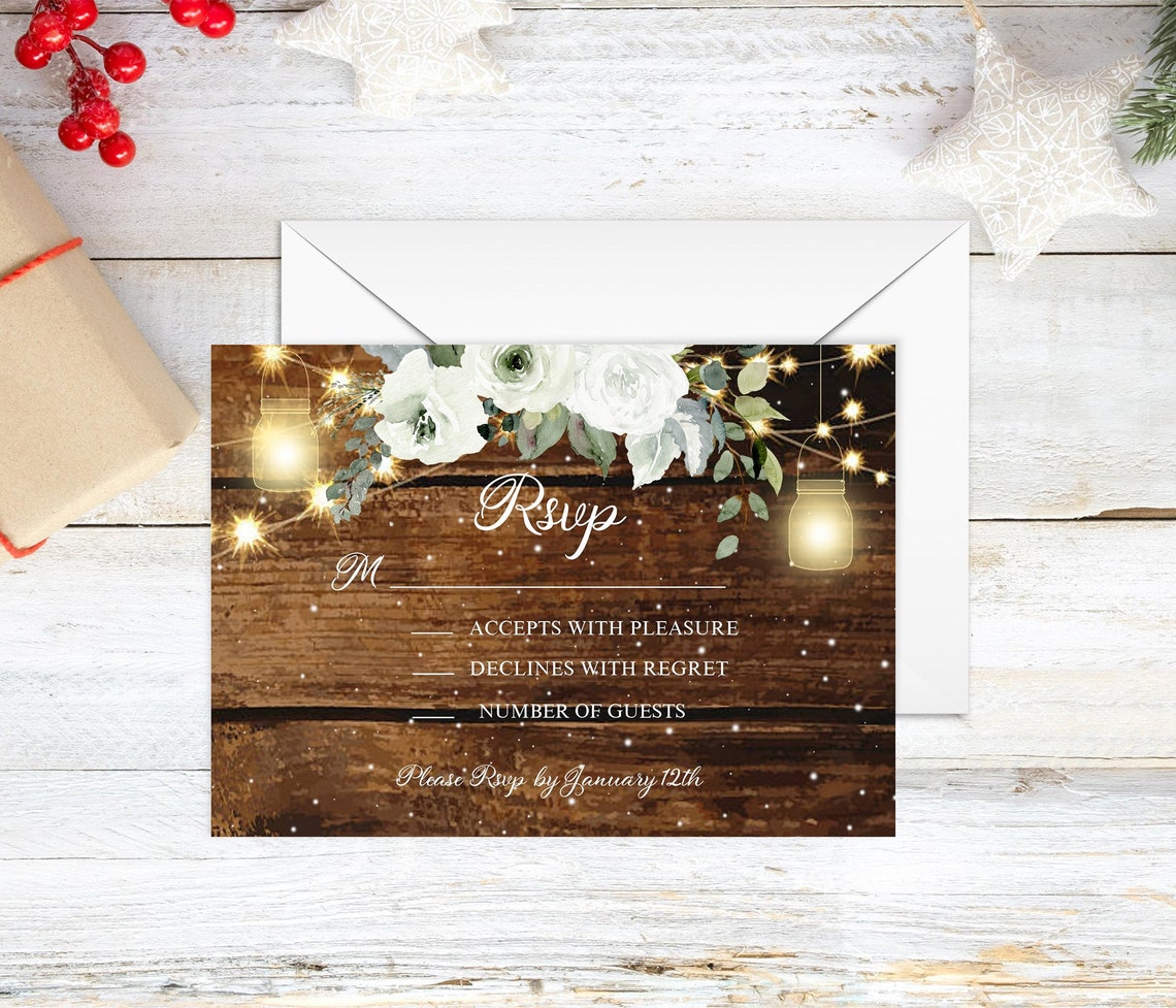 Rustic Country Winter Wedding Invitation 3 Card Set Template - Etsy
