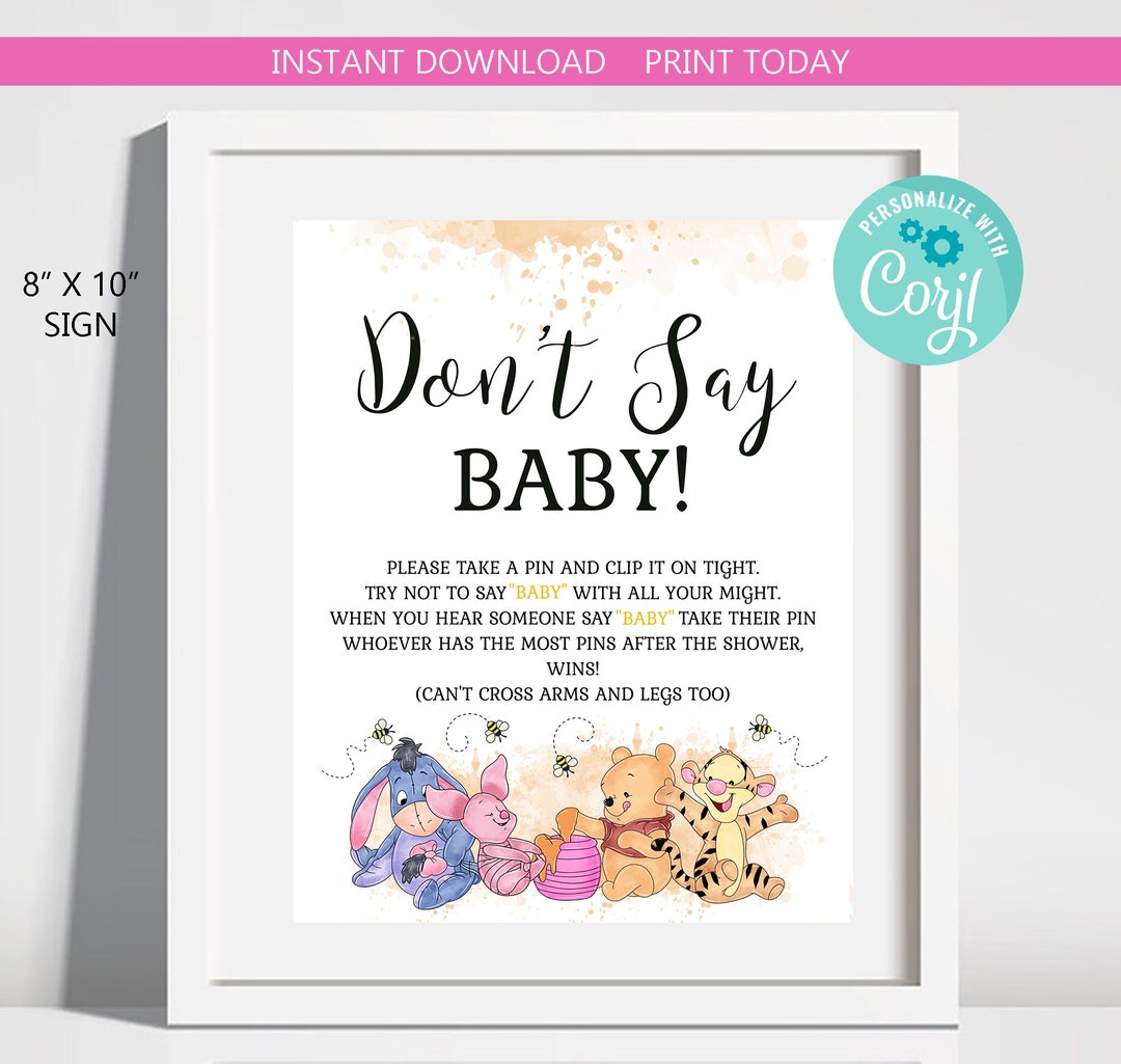 Winnie the Pooh Don't Say Baby Game Winnie Pooh Baby Girl Shower It's a ...