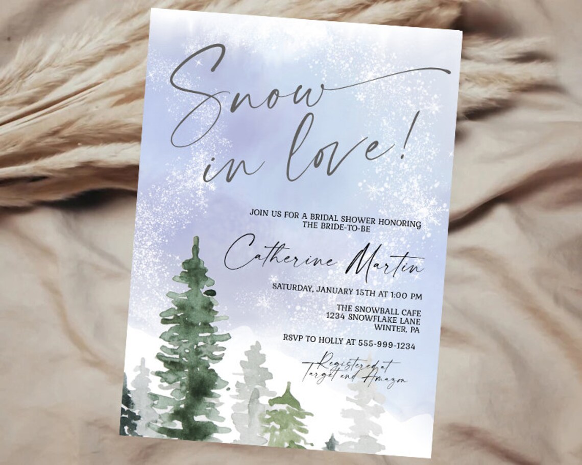 Snow in Love Bridal Shower Invitation Template Winter Bridal - Etsy