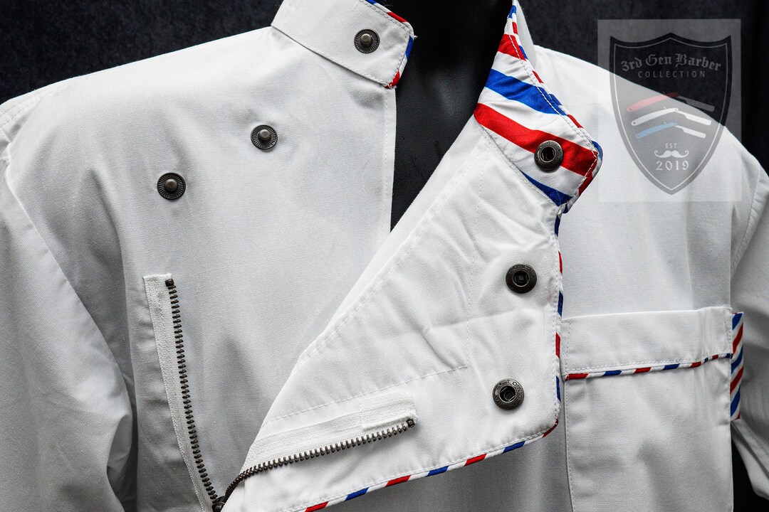 Barber Cut Jacket / Smock White With Barber Pole Trim - Etsy
