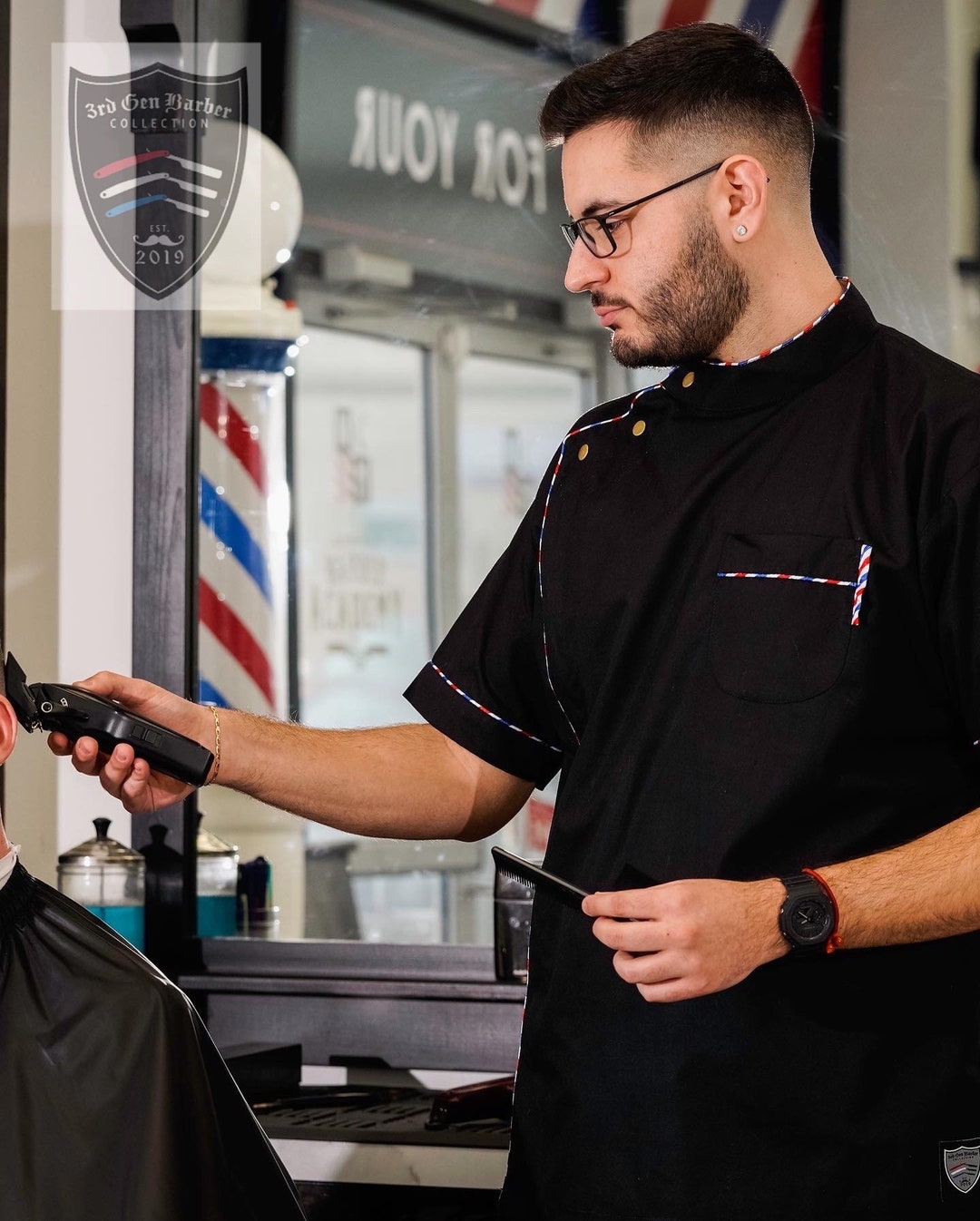 Barber Cut Jacket / Smock - Black With Barber Pole Trim - Etsy