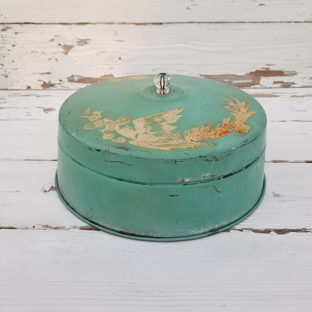 Vintage Metal Cake Cover - Cake Saver Lid - Tin Litho Cake Cover Lid ...