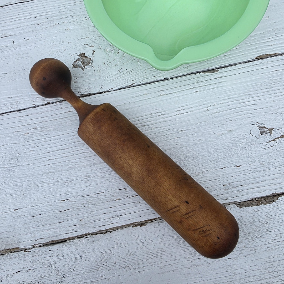 Vintage Wooden Pestle Strainer Masher - Early American Primitive Kitchen Tool - Rustic Round End ...