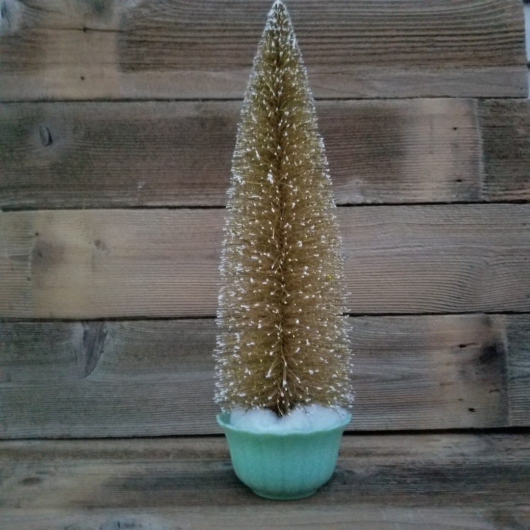 Jadeite & Christmas Tree Bowl - Gold Bottle Brush Tree in Jadeite Bowl ...