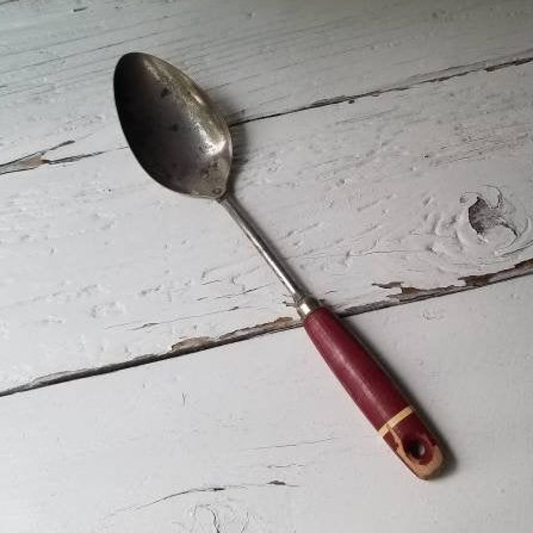 Vintage EKCO Serving Spoon Red Wooden Handle Spoon EKCO A & J USA Metal ...