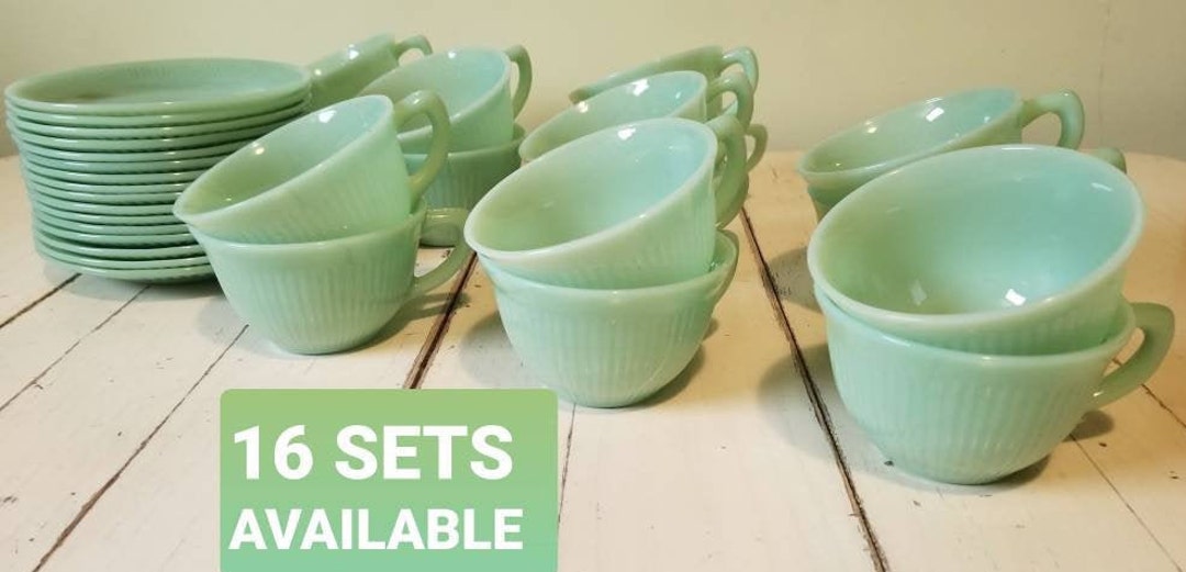 Jadeite Fire King Cup & Saucer Set Jane Ray Cup and Saucer Vintage Tea ...