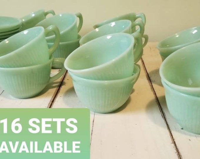 Jadeite Fire King Cup & Saucer Set - Jane Ray Cup and Saucer - Vintage ...