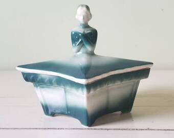 Powder Pot Box circa 1910 Antique German Porcelain Figural Lady Figure ...