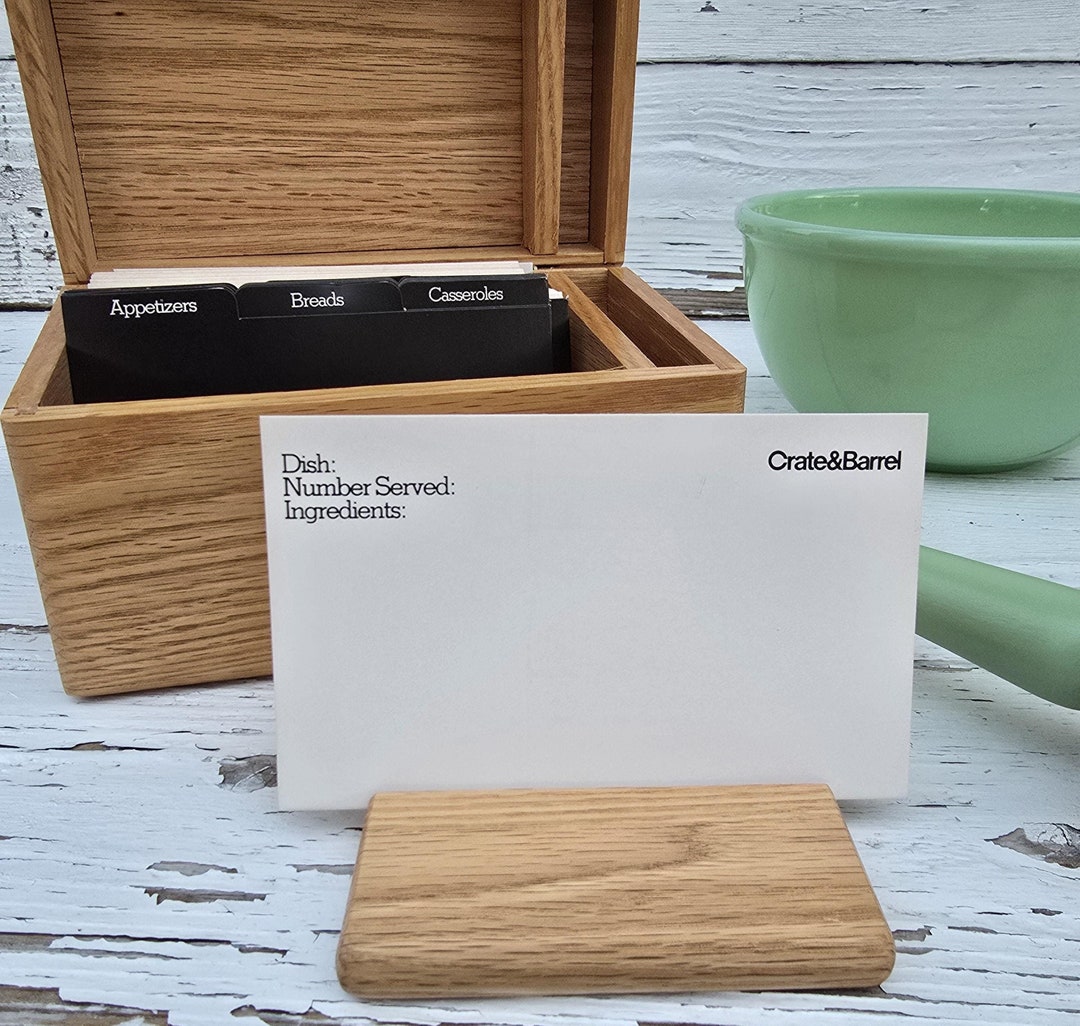 NOS Crate & Barrel Recipe Box Set - Wooden Recipe Box With Recipe Cards ...