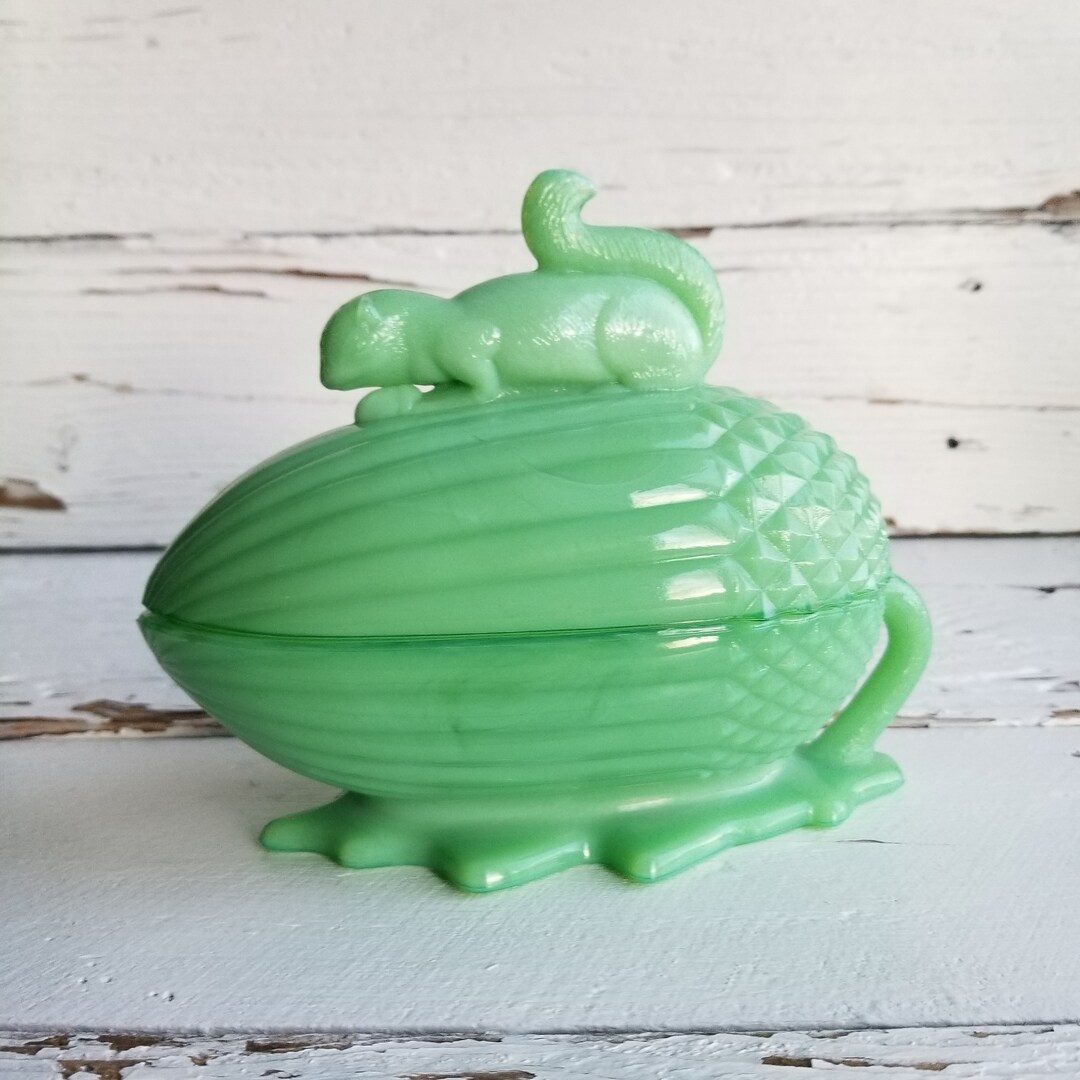 Jadeite Squirrel & Acorn Martha Stewart Candy Dish and Lid - Vintage ...