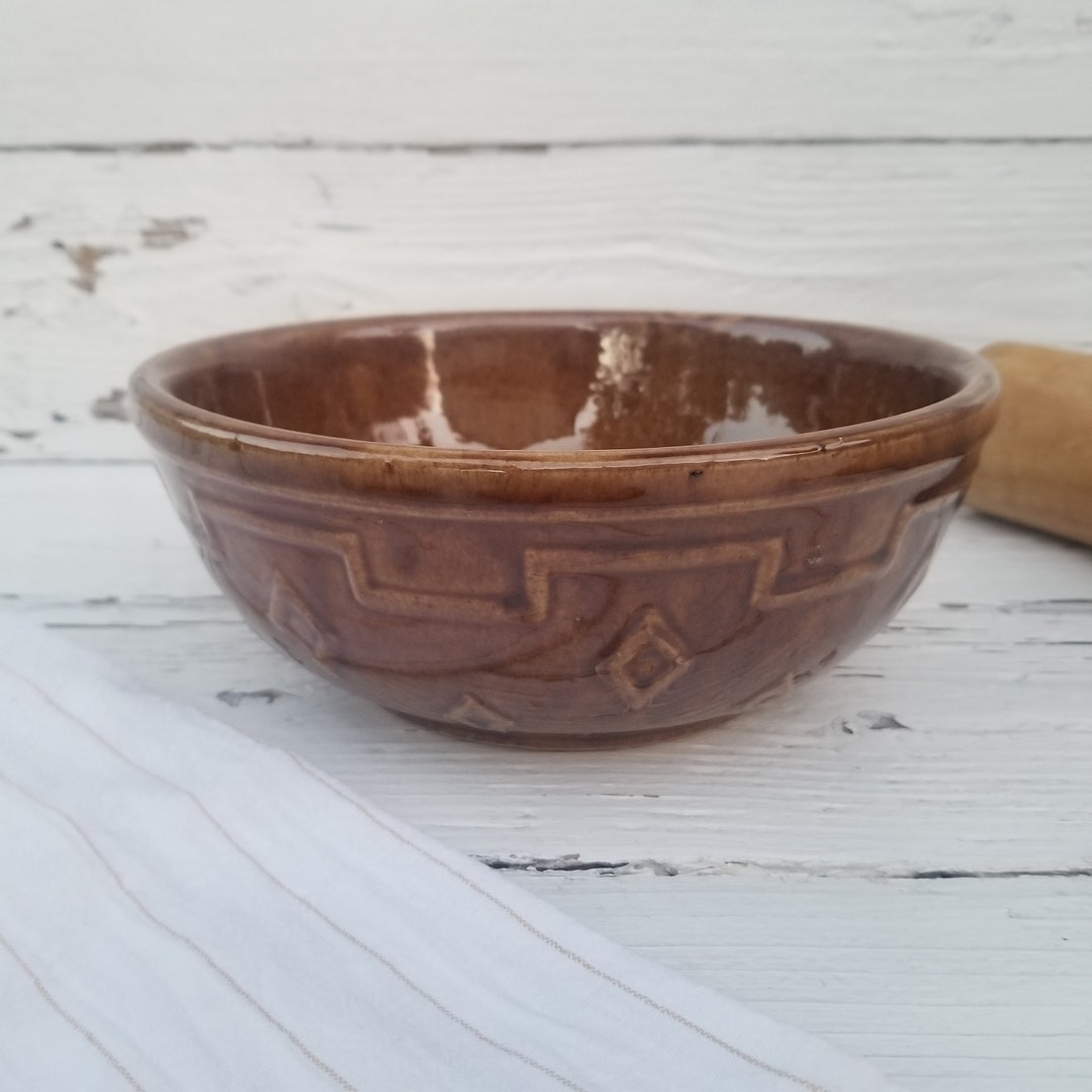 USA Stoneware Bowl - Vintage USA Pottery Brown Drip Glaze Mixing Bowl ...