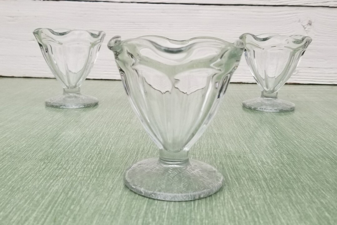 Ice-cream Sundae Glass Set - Vintage Short Sundae Glasses - Footed ...