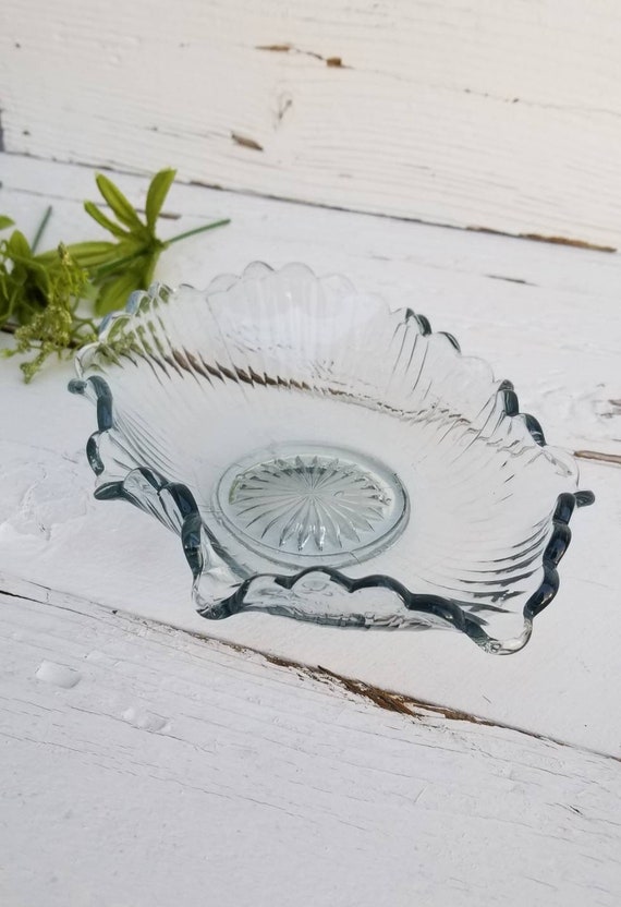 Ruffled Edge Glass Dish Clear Blue Depression Glass Bowl - Etsy