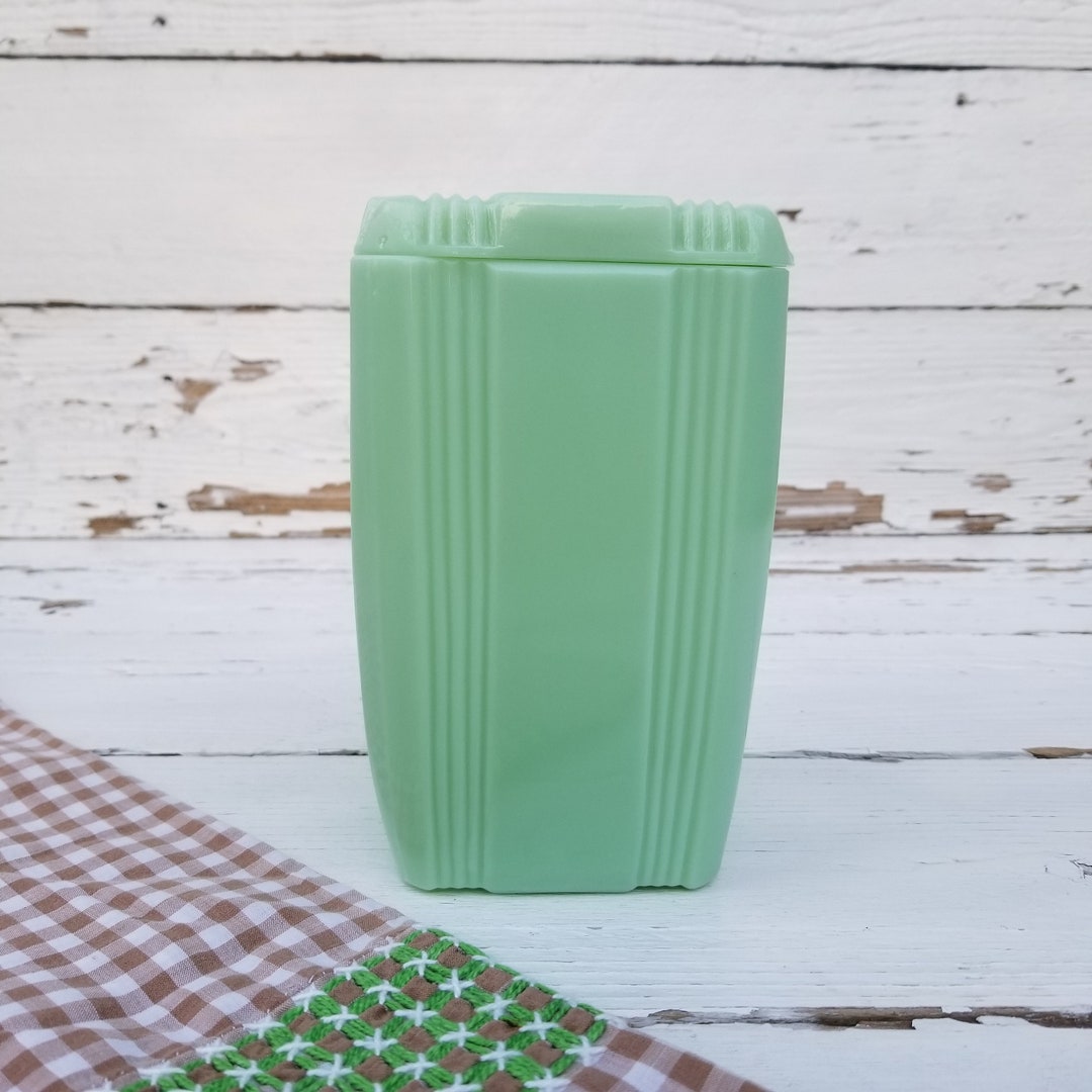 Jadeite Canister & Lid - Criss Cross Jadeite Canister - Cracker Barrel ...