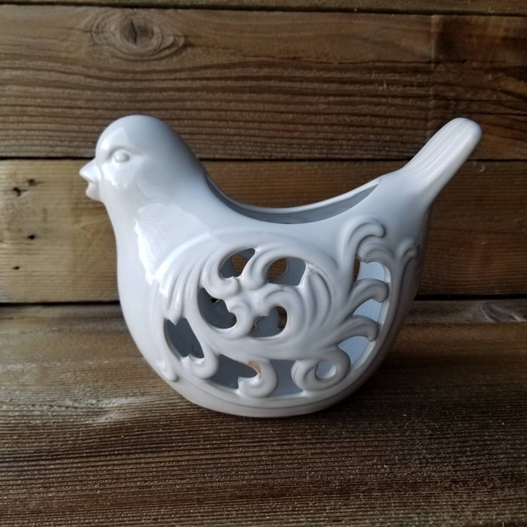White Ceramic Planter Bird Shaped Planter White Glazed Dove Planter ...