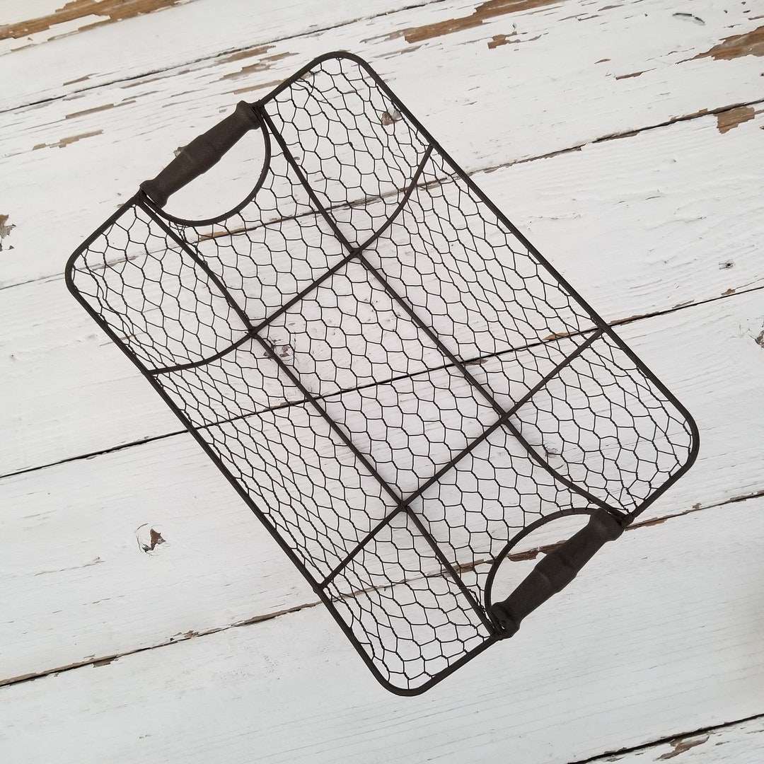 Rustic Metal Basket - Chicken Wire Basket With Handles - Primitive ...