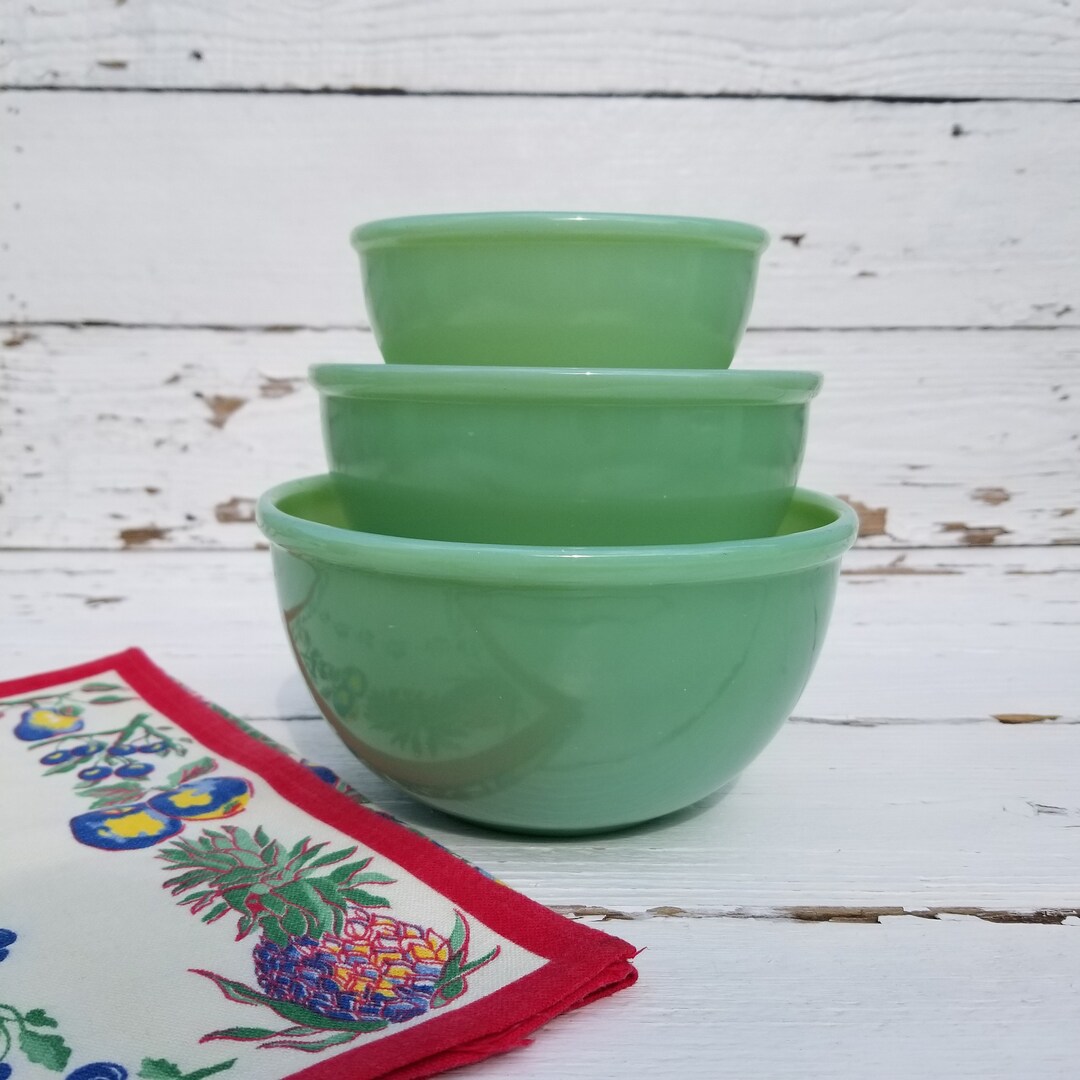 Jadeite Fire King Beaded Edge Mixing Bowl Set Vintage Jadeite Mixing ...