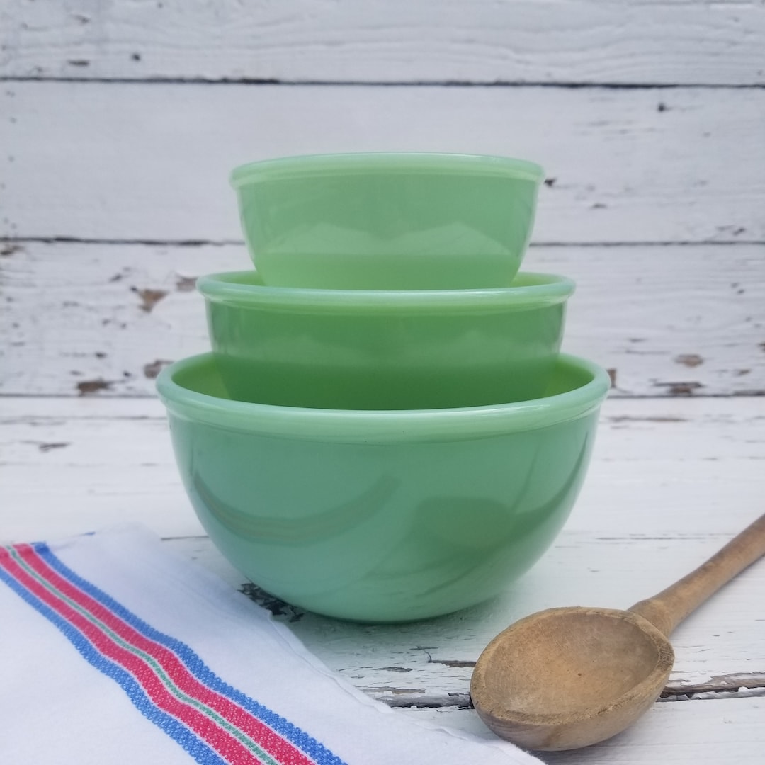 Jadeite Fire King Beaded Edge Mixing Bowl Set Vintage Jadeite Mixing ...