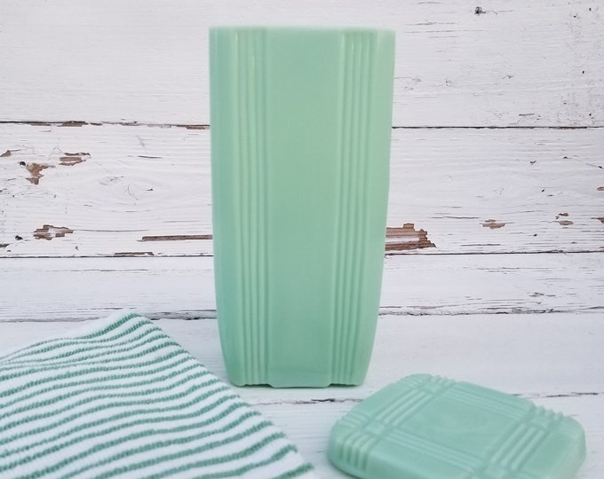 Jadeite Canister & Lid Criss Cross Jadeite Canister Cracker Barrel Jade ...