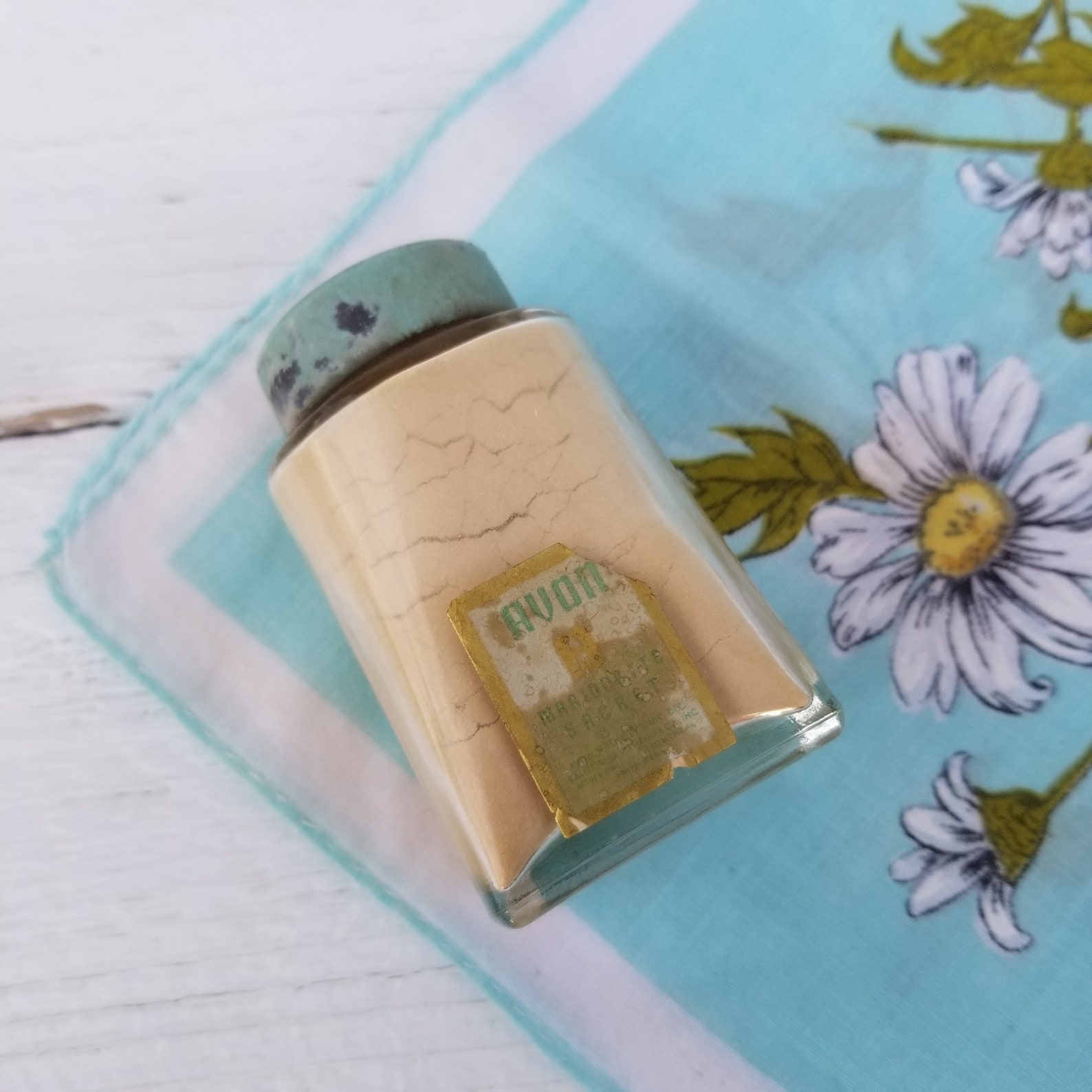 Vintage Avon Marionette Sachet 1937 Glass Bottle & Jadeite Green Metal ...