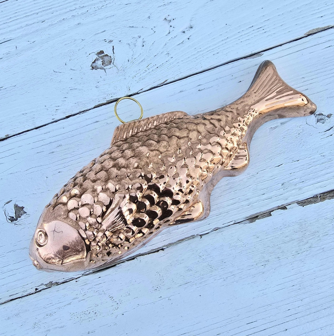 Vintage Copper Fish Jello Mold - Fish Mold - Fish Shaped Fish Copper ...