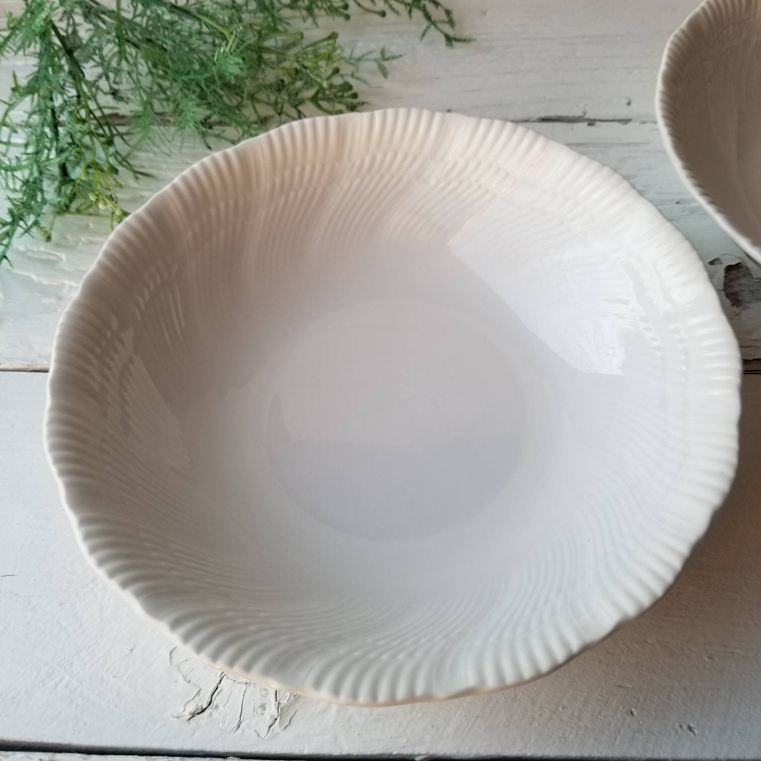 Ironstone Serving Bowl White Scalloped Edge Embossed Swirl - Etsy