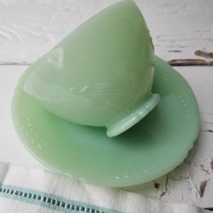 RARE Jadeite Sheaves of Wheat Fire King Cup & Saucer Set - Vintage ...