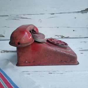 Vintage Metal Toy Phone - Red Steel Toy Rotary Telephone - Child's Play ...