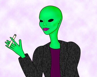 Alien Fashion Illustration / Alien Illustration /alien Art/ Green Alien ...