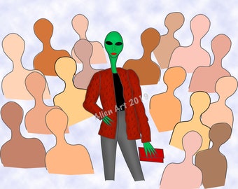 Alien Fashion Illustration / Alien Illustration /alien Art/ Green Alien ...