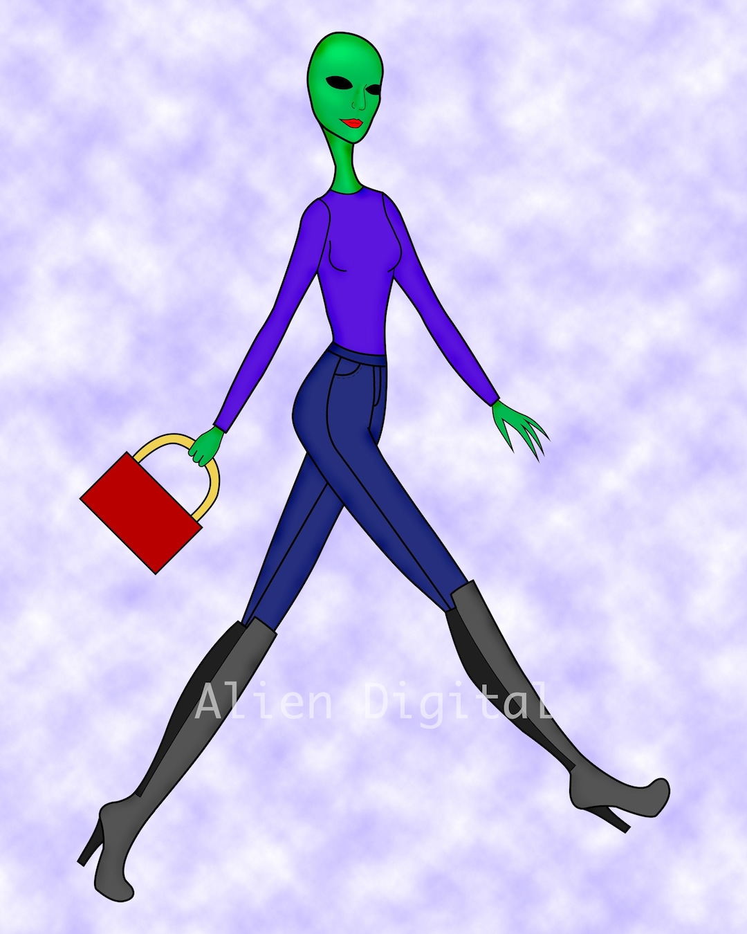 Alien Fashion Illustration / Alien Illustration /alien Art/ Green Alien ...
