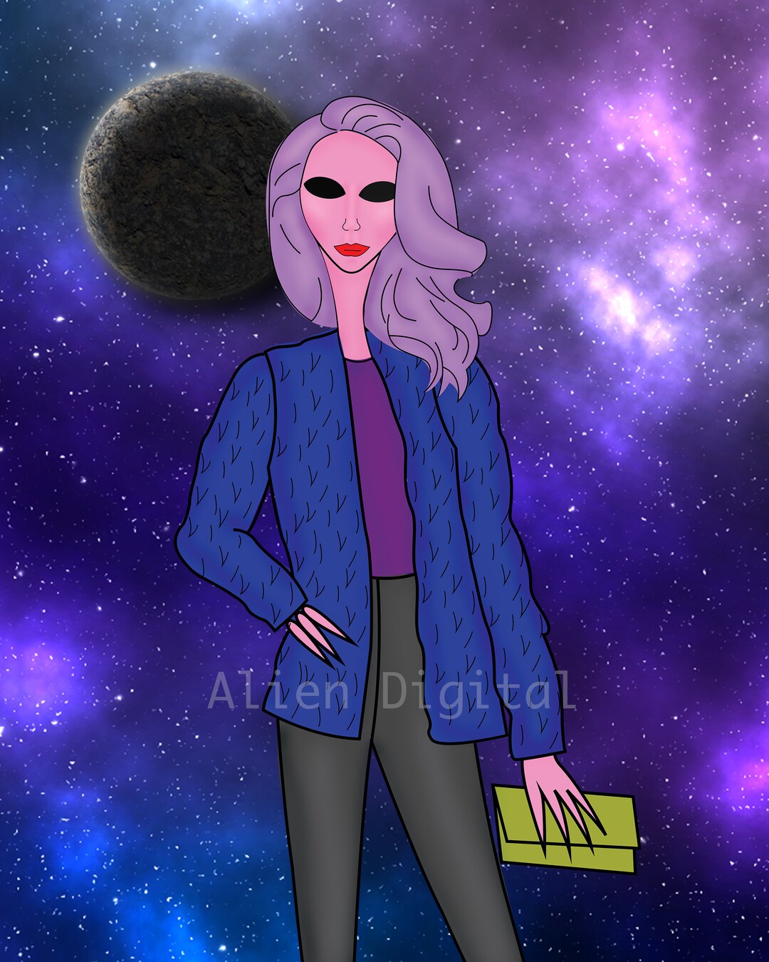 Alien Fashion Illustration / Alien Illustration /alien Art/ Green Alien ...
