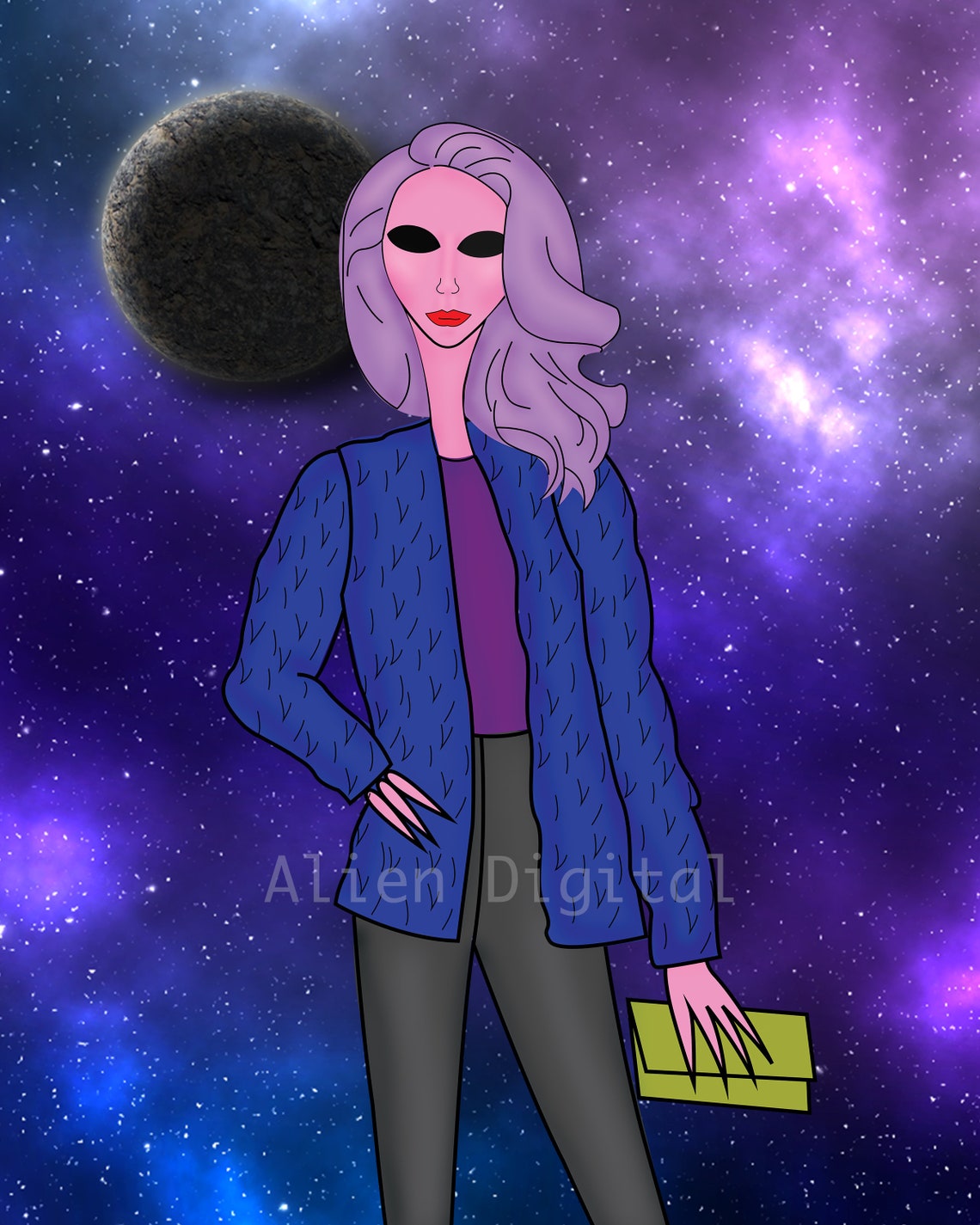 Alien Fashion Illustration / Alien Illustration /alien Art/ Green Alien ...