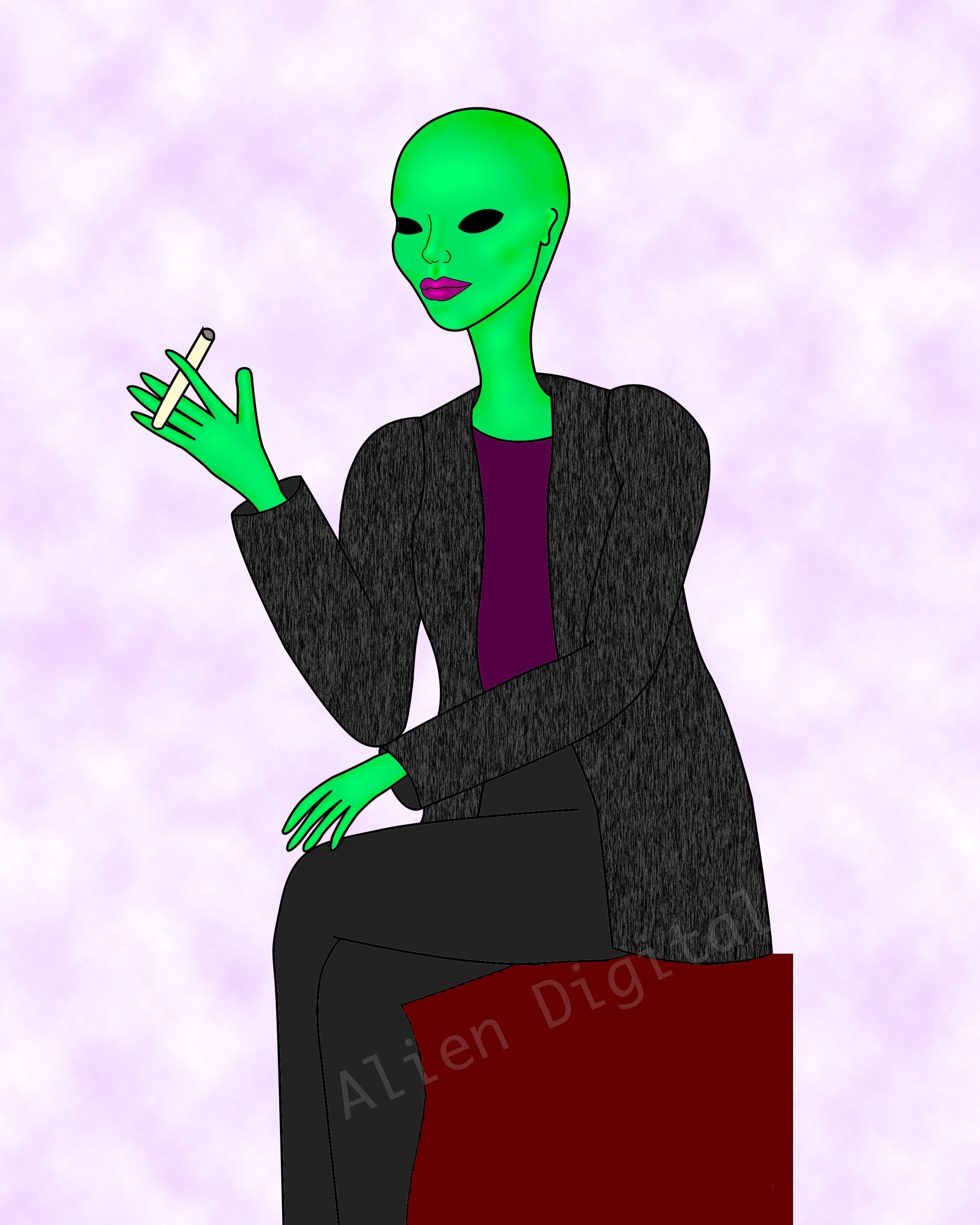Alien Fashion Illustration / Alien Illustration /alien Art/ Green Alien ...