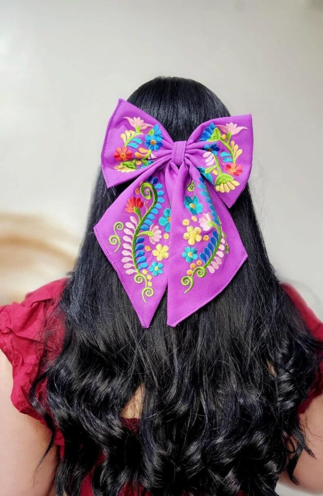 Embroidered Hair Bow, Coquette Bow, Mexican Bow, Floral Bow, Moño ...