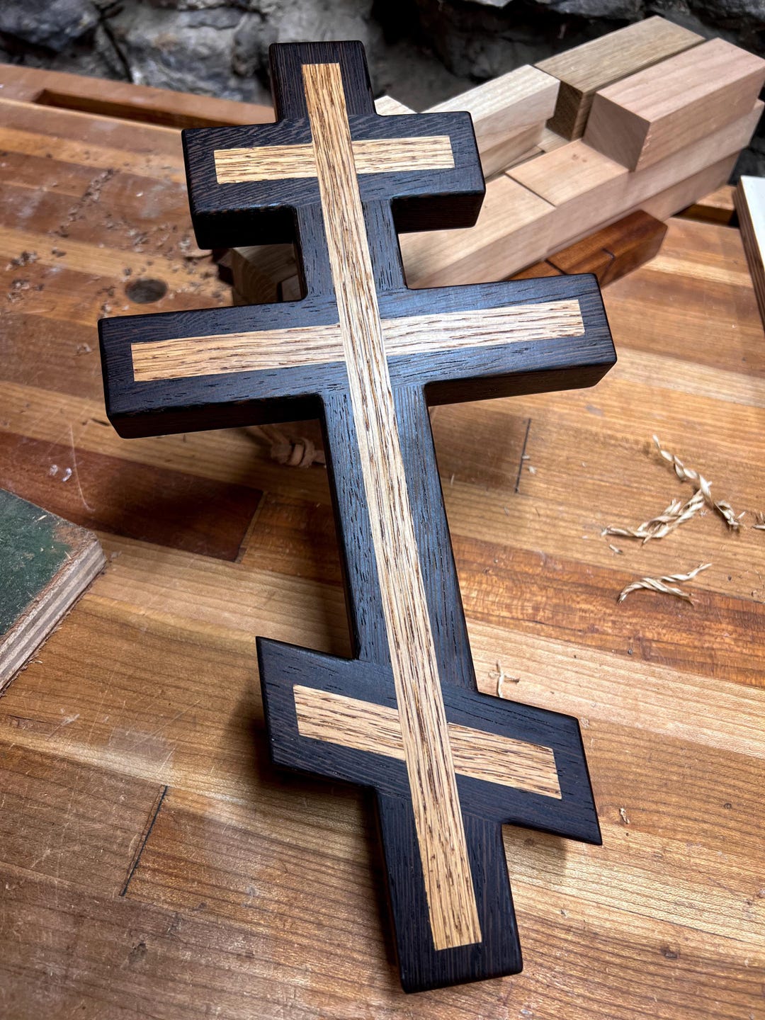 Wenge and White Oak Inlayed Wooden Orthodox Wall Cross - Etsy