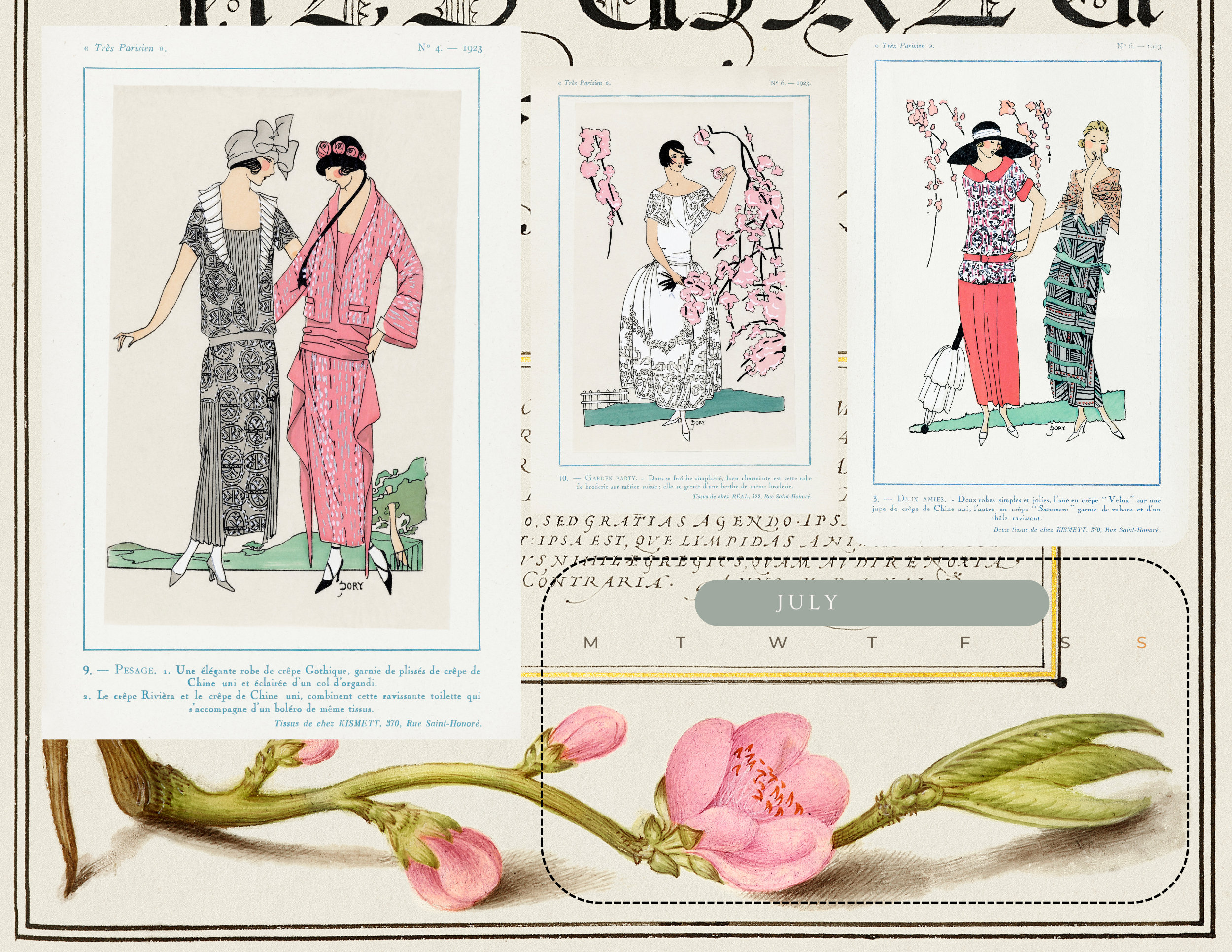 1920s Spring Summer French Fashion Plates, Calendars, Calligraphy Pages ...