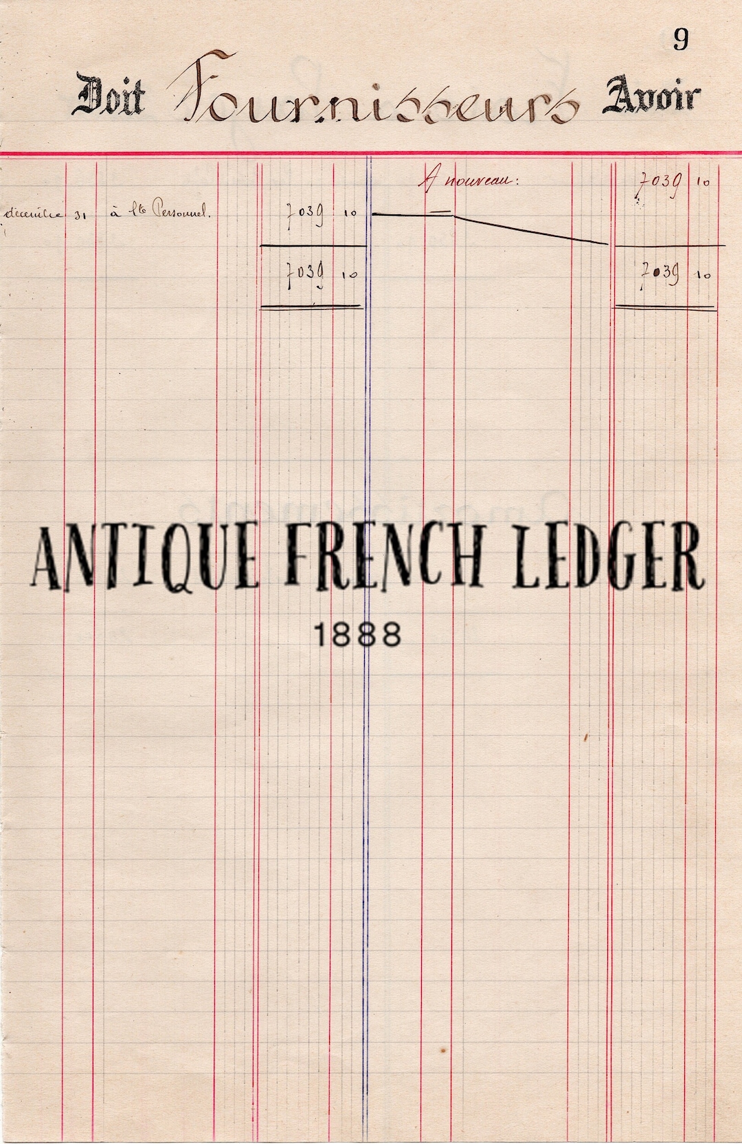 Antique French Ledger Paper: 1888 Journal Ephemera (digital Download ...
