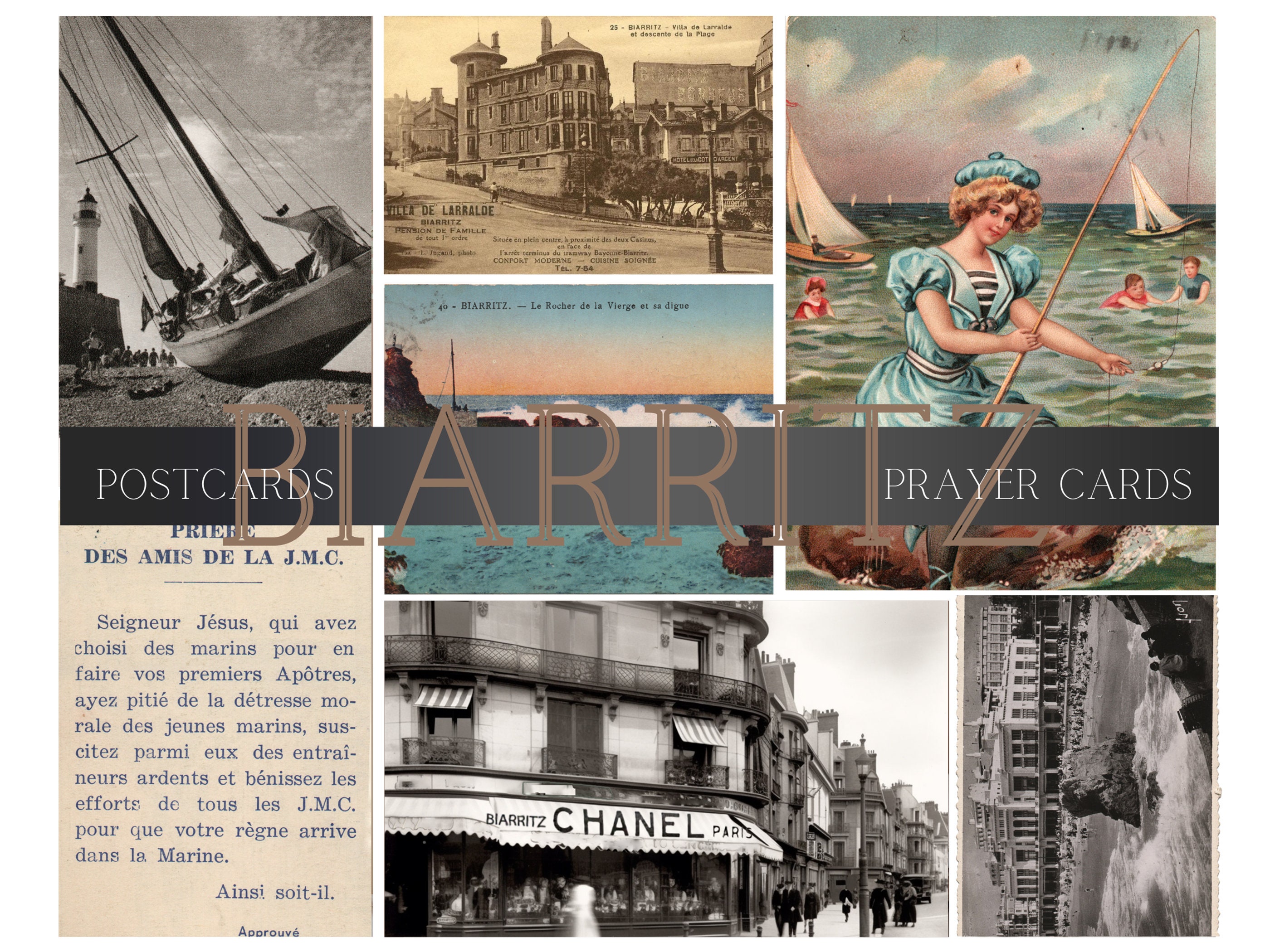 Biarritz Seaside Postcards & Prayer Cards Digital Set for Journals, Art ...