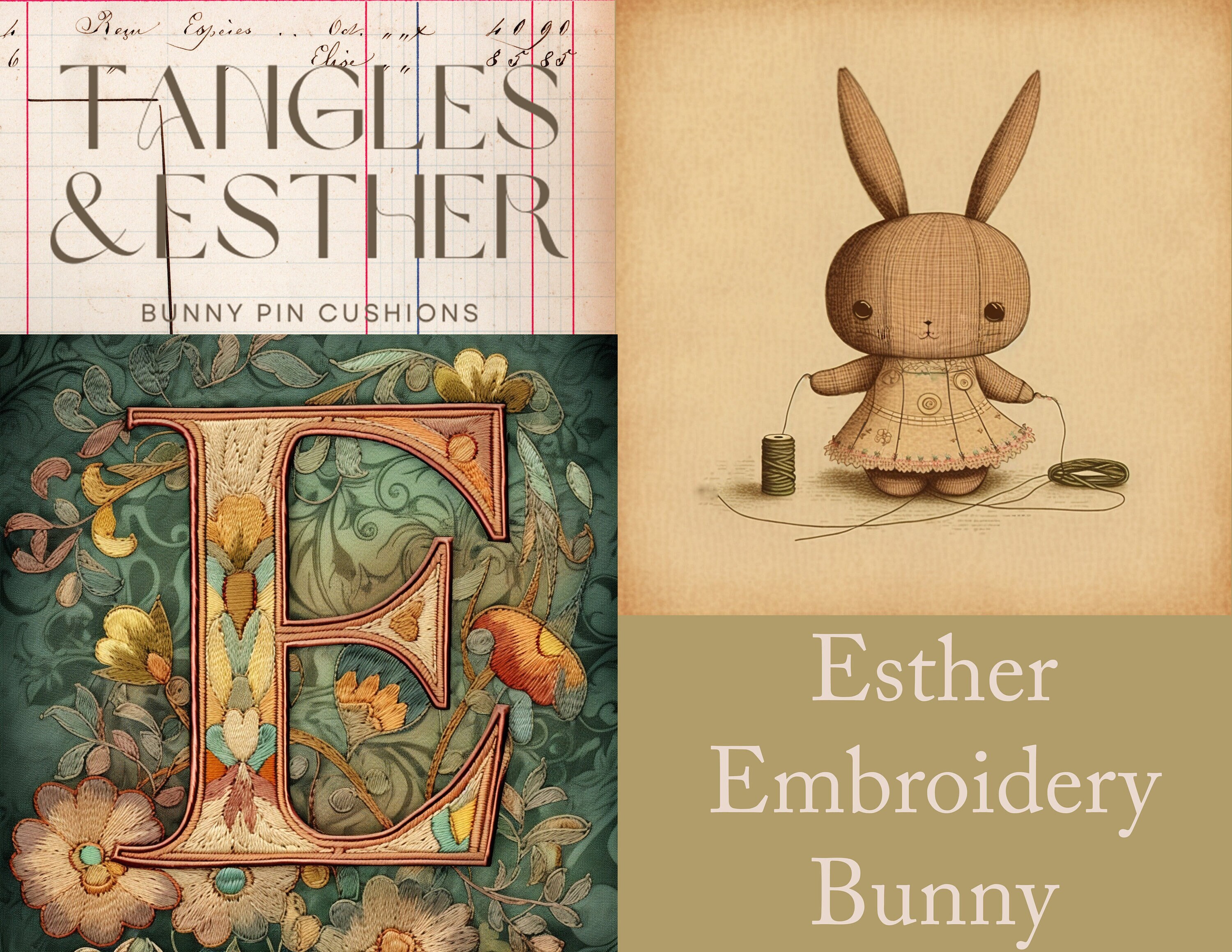 Tangles & Esther Embroidery Bunny Pin Cushions Digital Instant ...