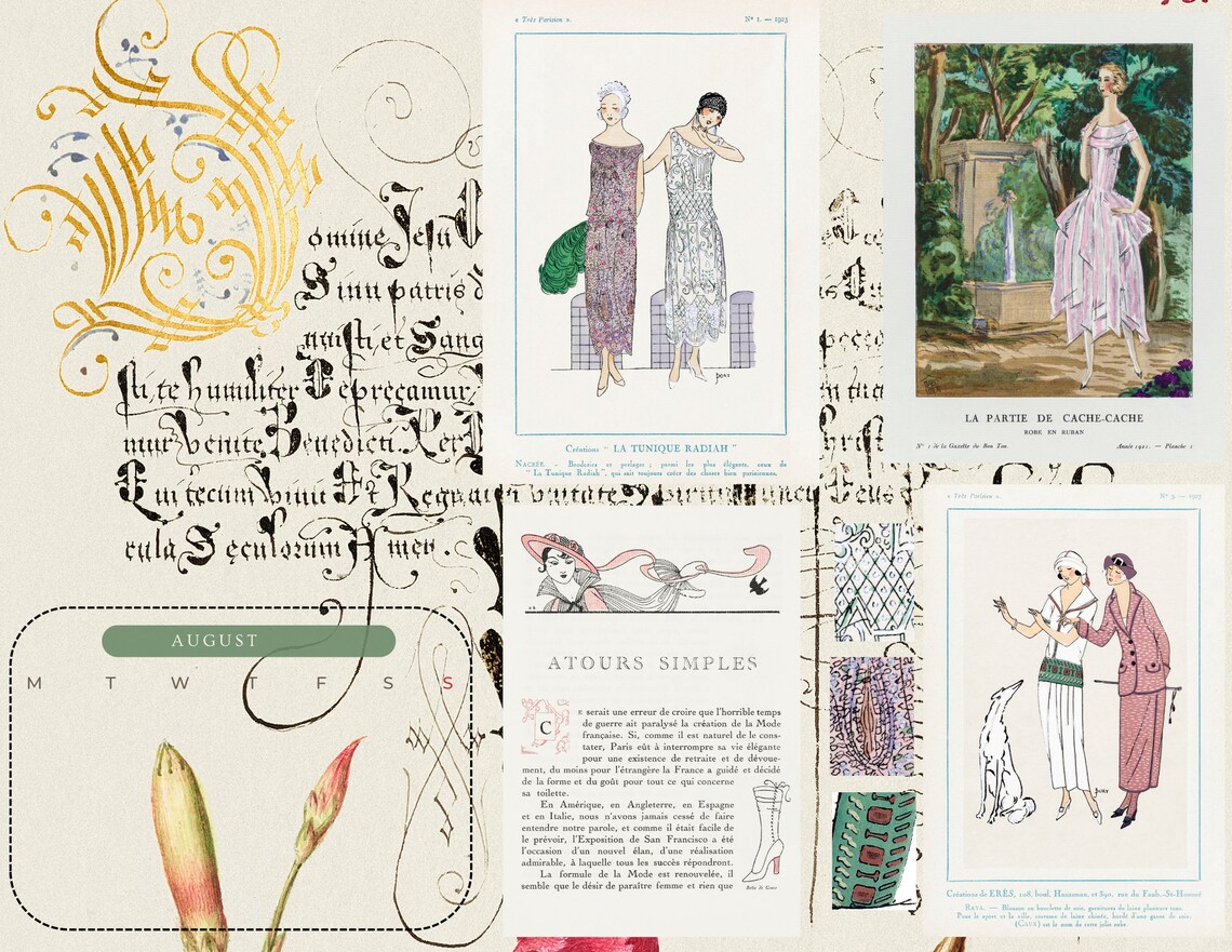 1920s Spring Summer French Fashion Plates, Calendars, Calligraphy Pages ...