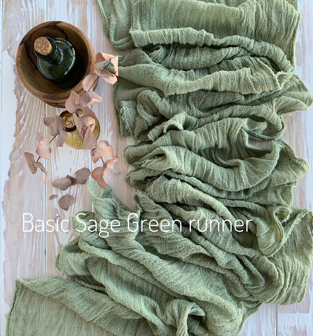 Sage Green Dusty Gauze Fabric Cotton Table Runner, Colored Cheese Cloth ...