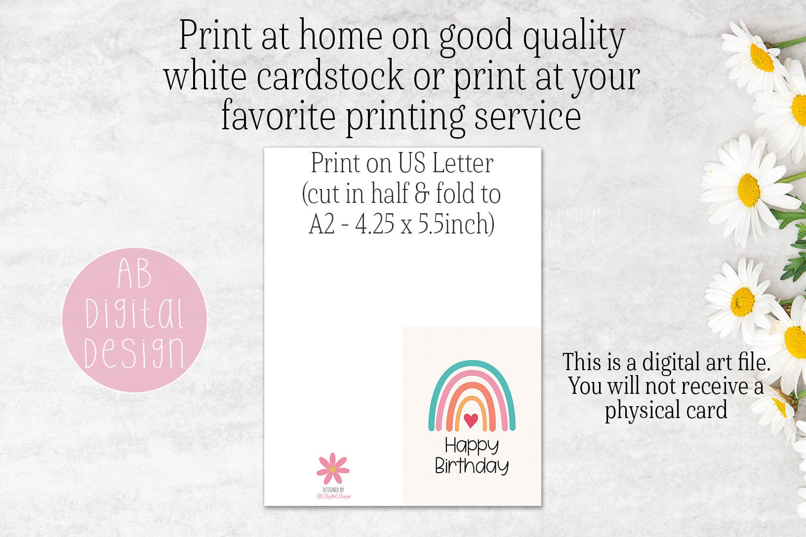 Cute Printable Birthday Card Rainbow Greeting Card Digital - Etsy