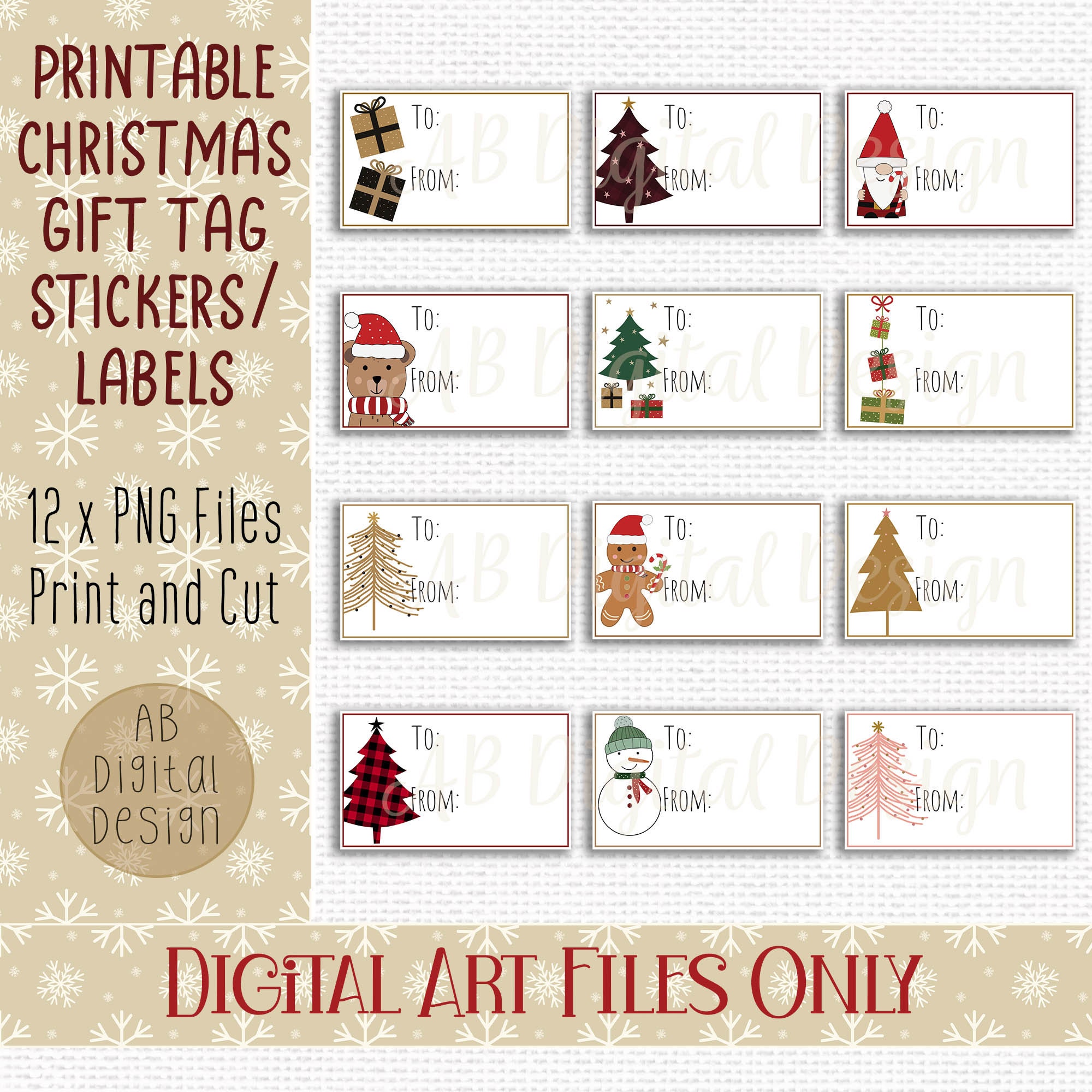 Printable Christmas Gift Tag Labels | Print Then Cut | Print at Home ...