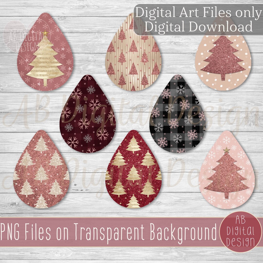 Christmas Earring PNG Sublimation Designs | Teardrop Earring | Pink ...