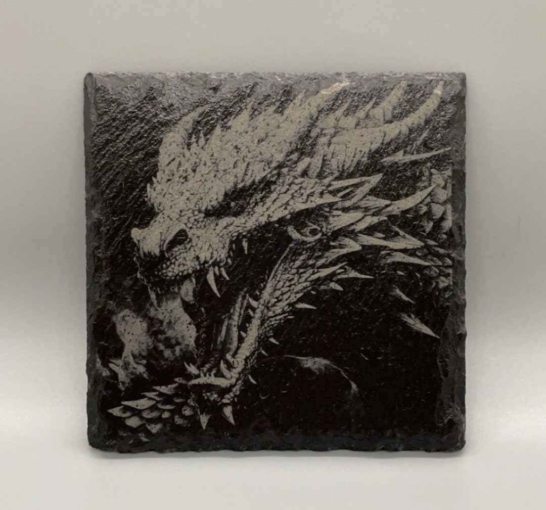 Dragon Engraved Slate Tile, Decorative Tile, Felt Grip, Bookshelf Decor ...