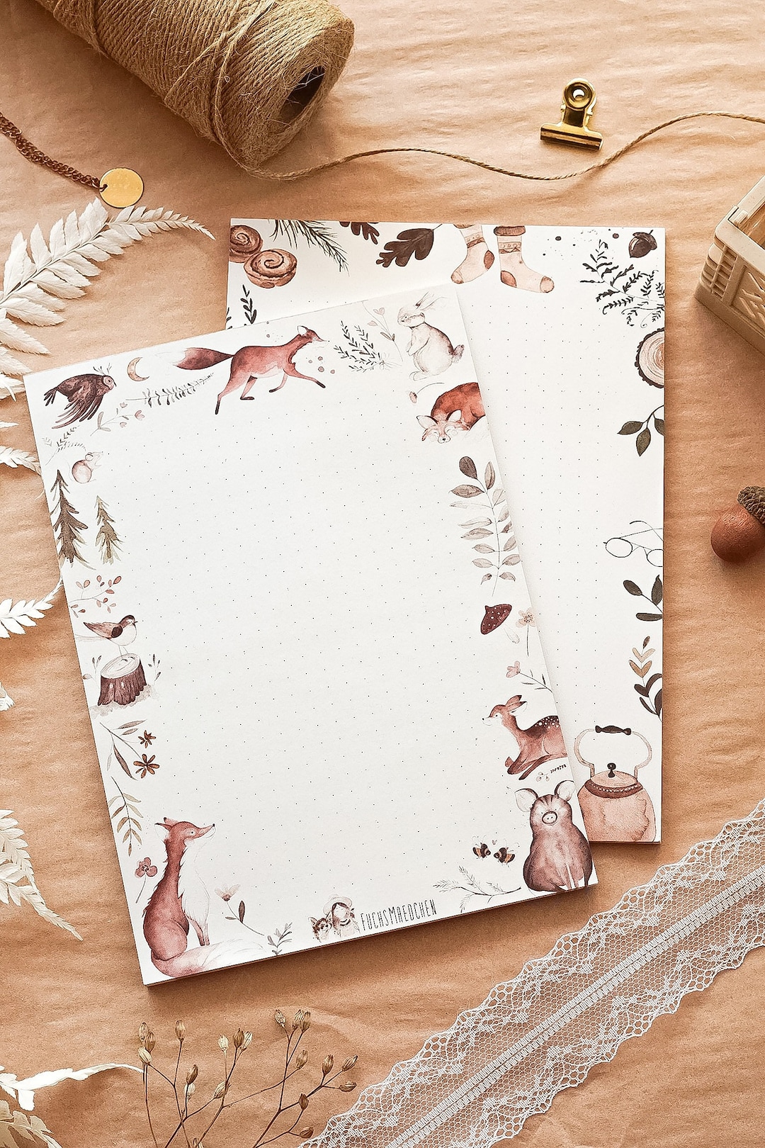 Notepad Set DIN A5 Writing Paper Foxes Forest Animals Gift Stationery ...